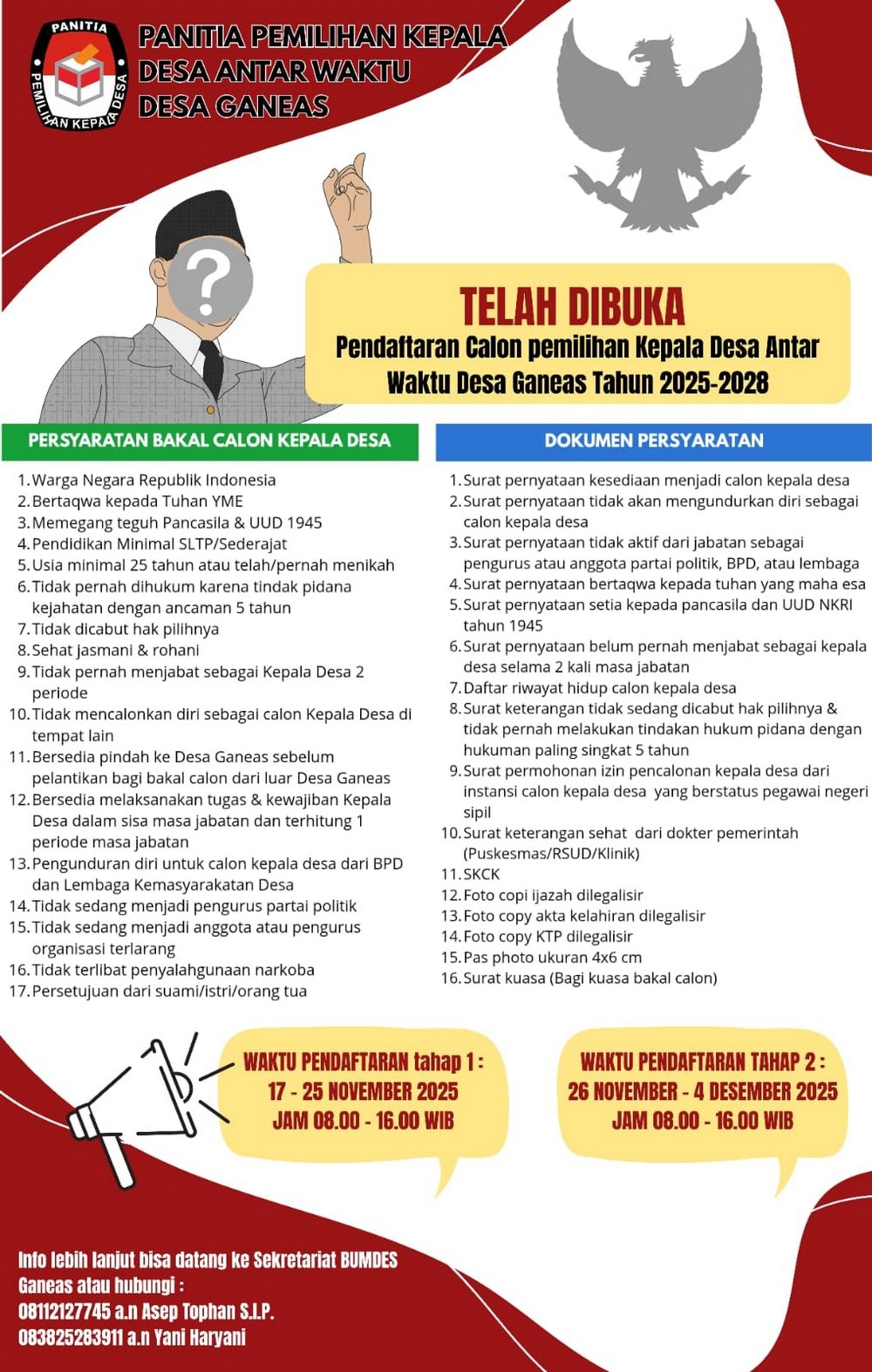Pendaftaran Calon Kepala Desa Antar Waktu Desa Ganeas - Sumedang Tandang